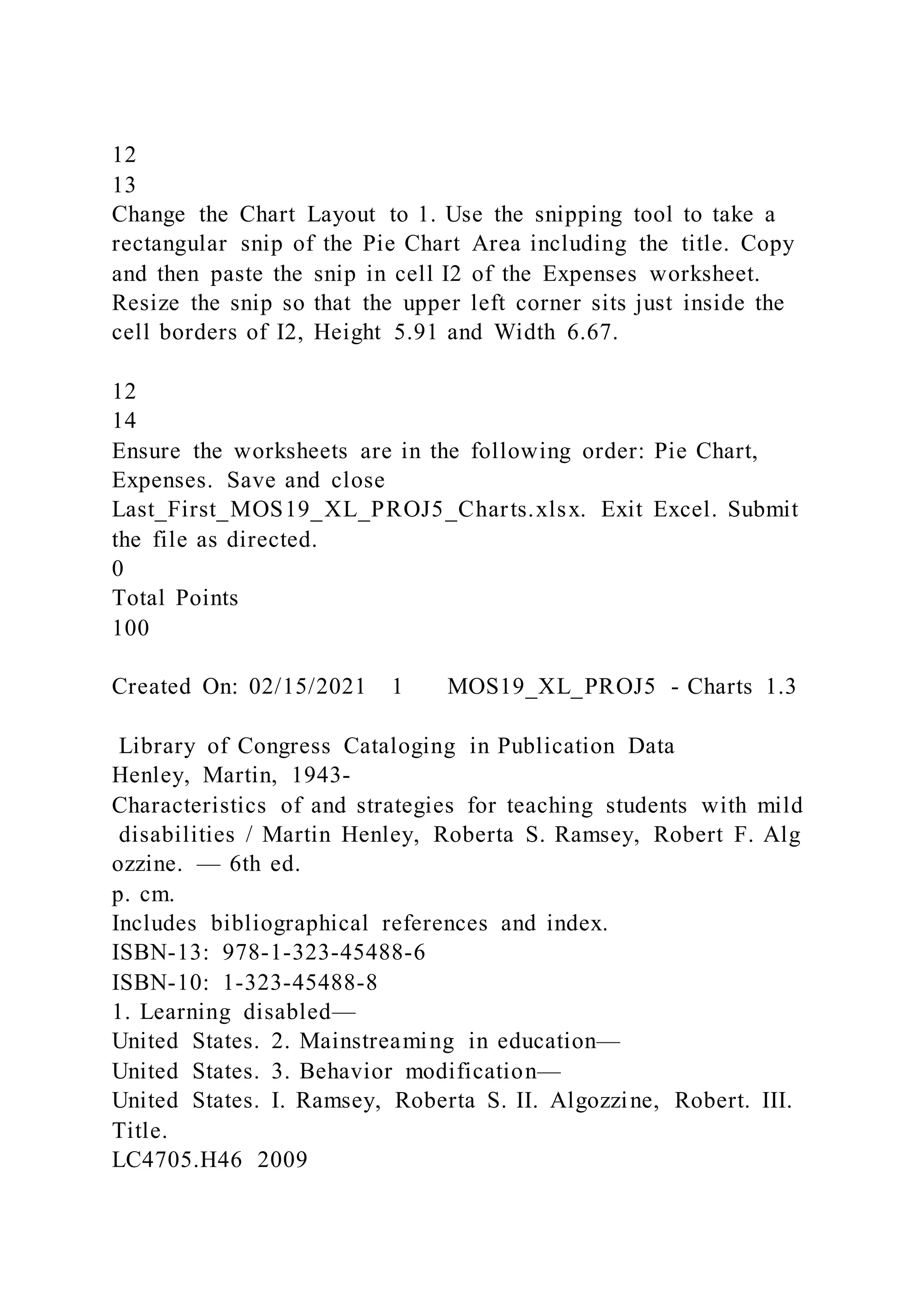 Grader instructions excel 2019 projectmos19-xl_proj5 - charts 1. | DOCX
