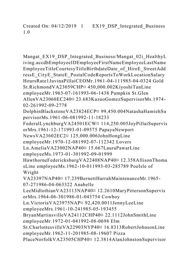 Grader - InstructionsIntegrated 2019 ProjectEX19_DSP_Integrat.docx