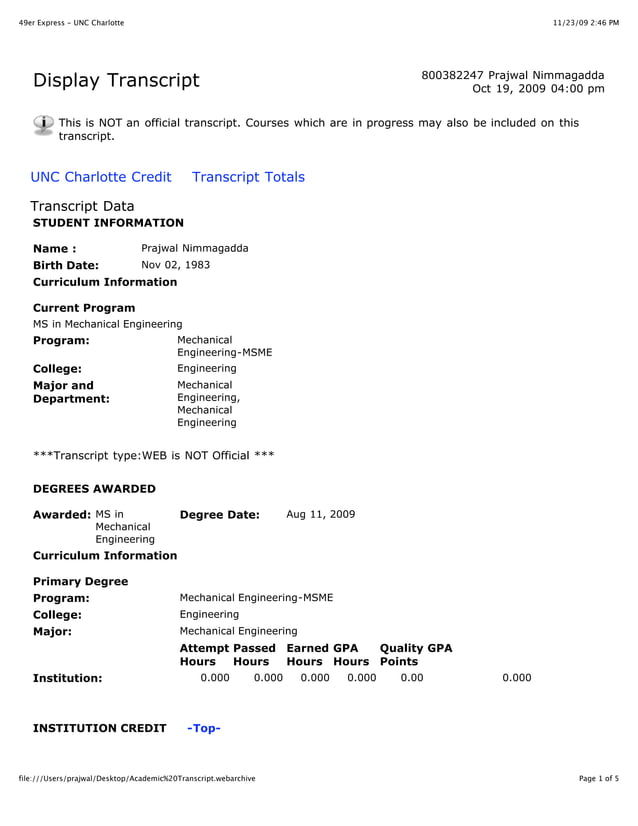 Academic Transcript | PDF