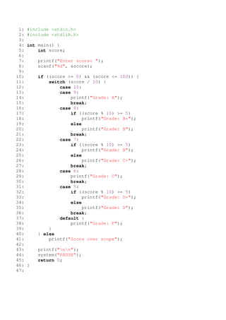 เขียนโปรแกรมภาษา C: คำสั่ง switch | PDF