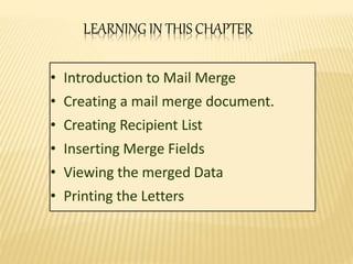 Grade vi chapter 4 mailmerge | PPTX