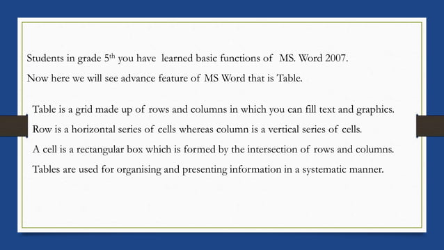Grade vi word processor tabular presentation unit 1 | PPTX