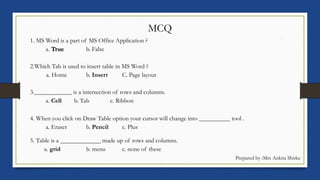 Grade vi word processor tabular presentation unit 1 | PPTX