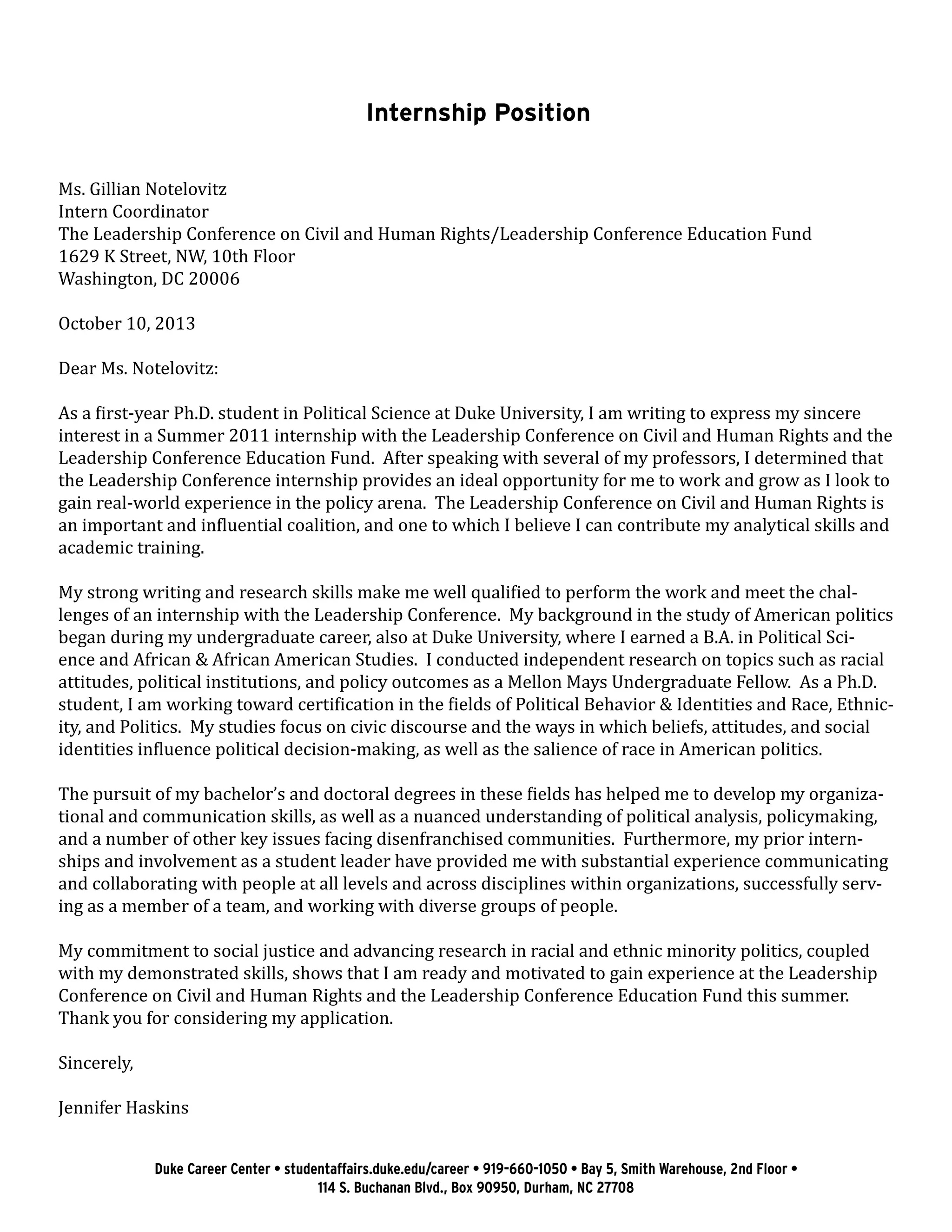 Graduate Student Example Cover Letters | PDF