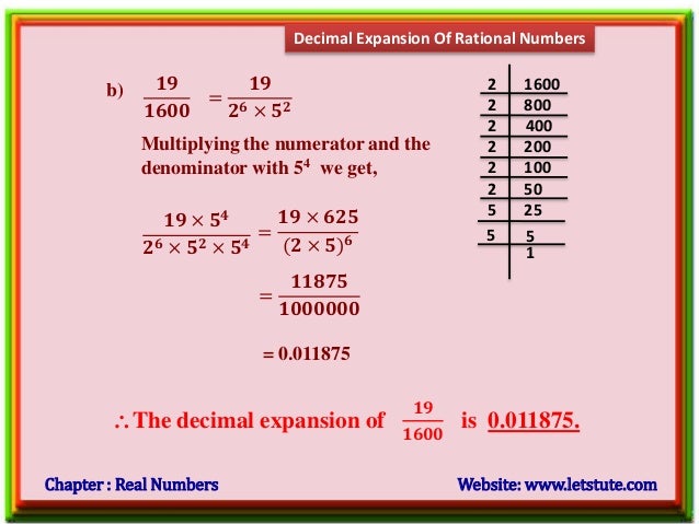 Real Numbers - Decimal expansion of rational numbers Grade x & Class