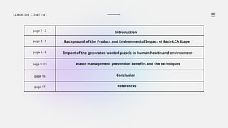 LIFE CYCLE ASSESSMENT (LCA) ON SINGLE-USE PLASTICS (BOTTLES) | PPTX