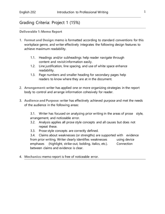 ENGL 202 Project 1 Grading Criteria | DOCX | Desktop Publishing | Computer Software and Applications
