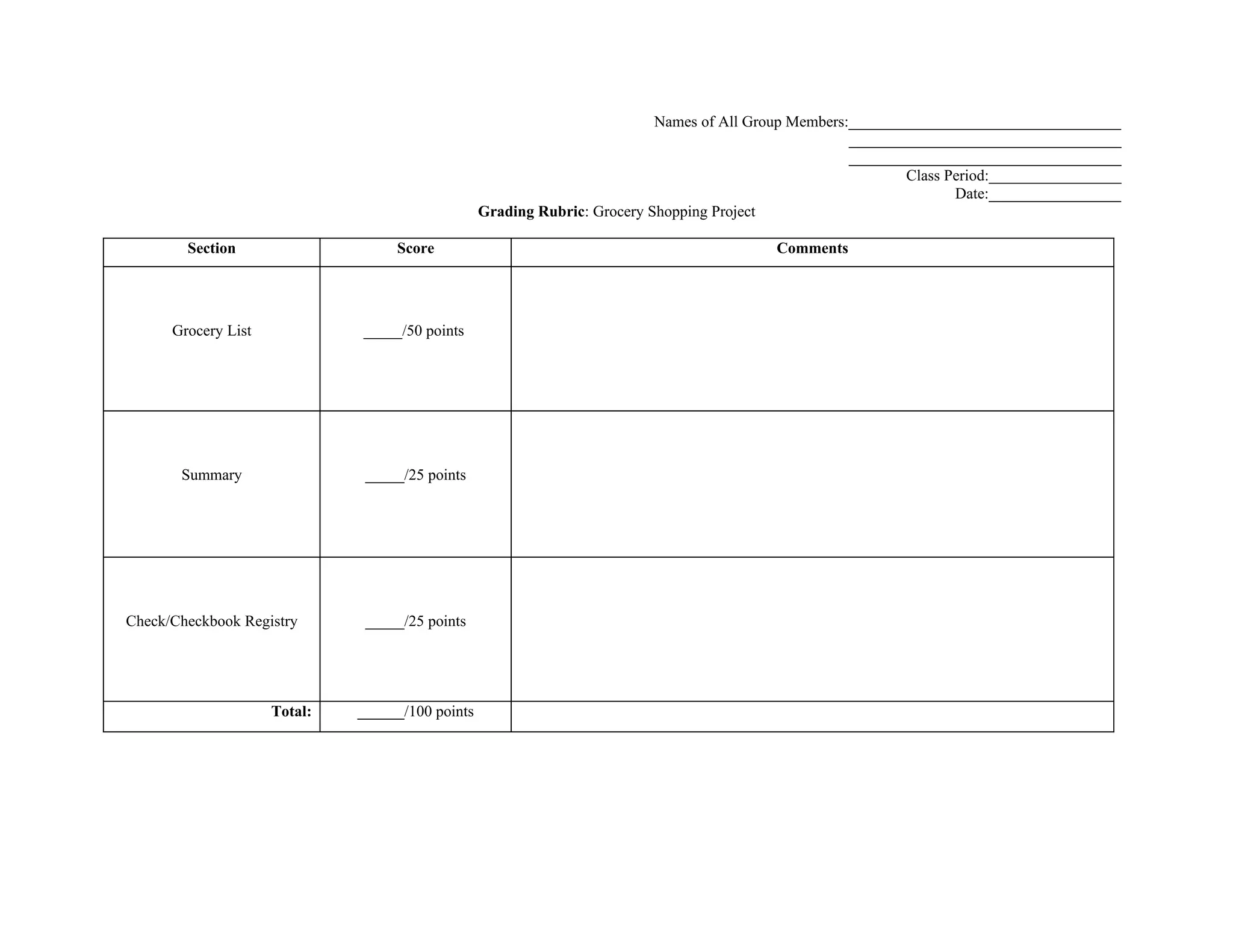 Grading Rubric | DOC