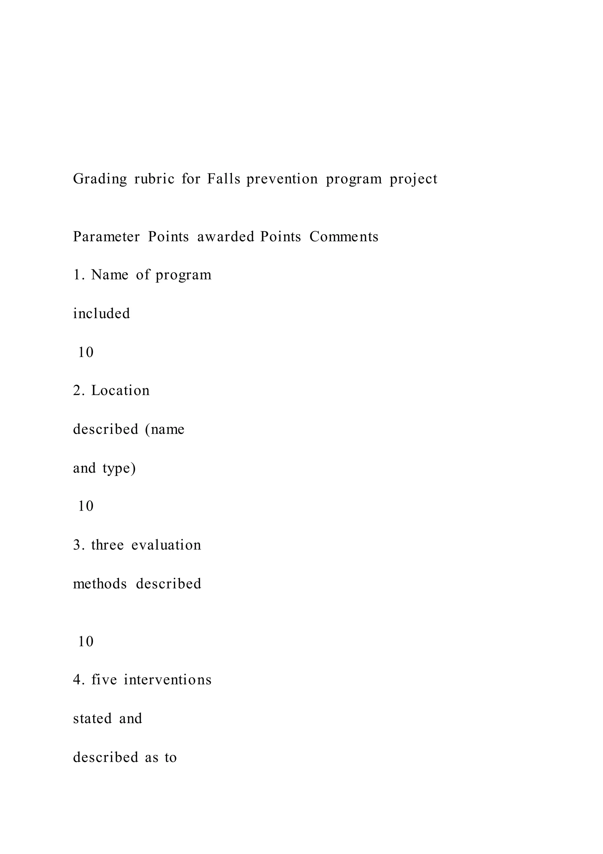 Grading rubric for falls prevention program project p | DOCX | Physical ...