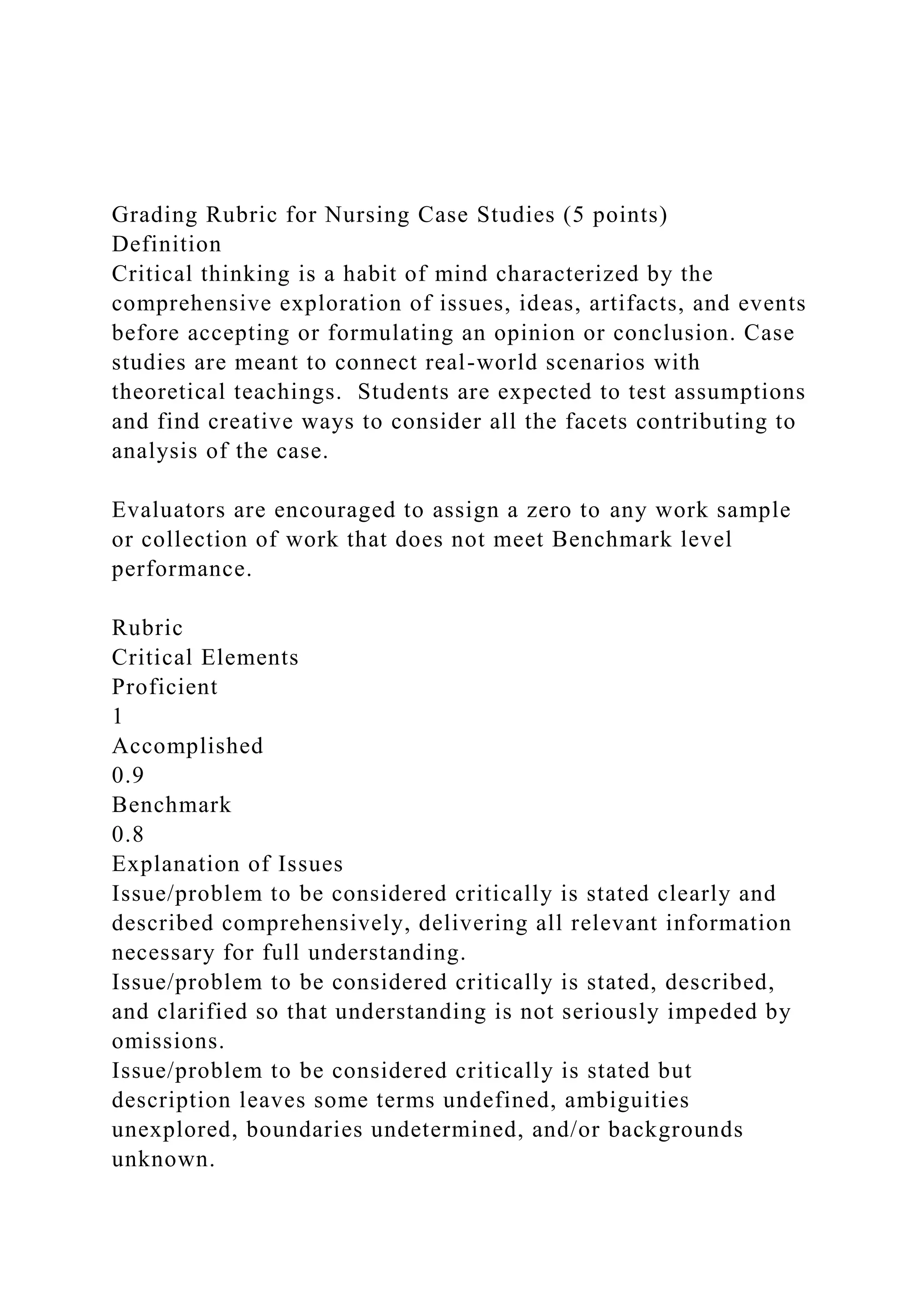 Grading Rubric for Nursing Case Studies (5 points)Definition.docx ...