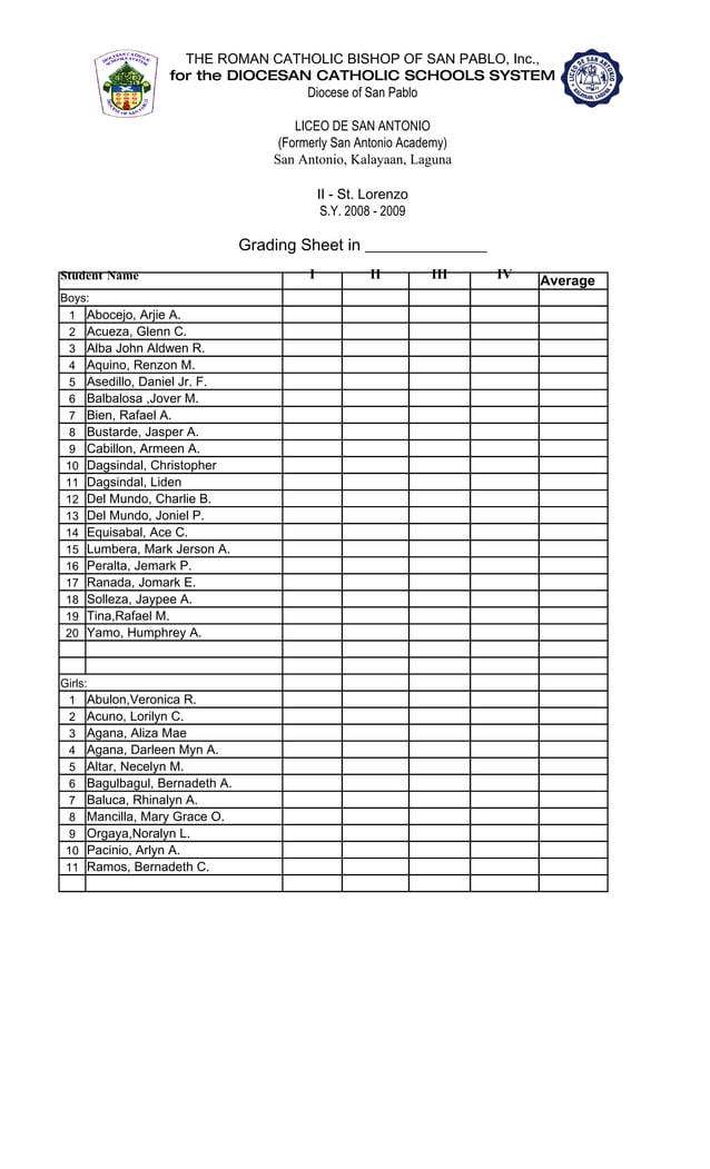 Grading Sheet 1 | XLS | Christianity | Religion & Spirituality