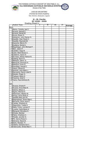Grading Sheet 1 | XLS