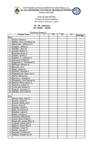 Grading Sheet 1 | XLS