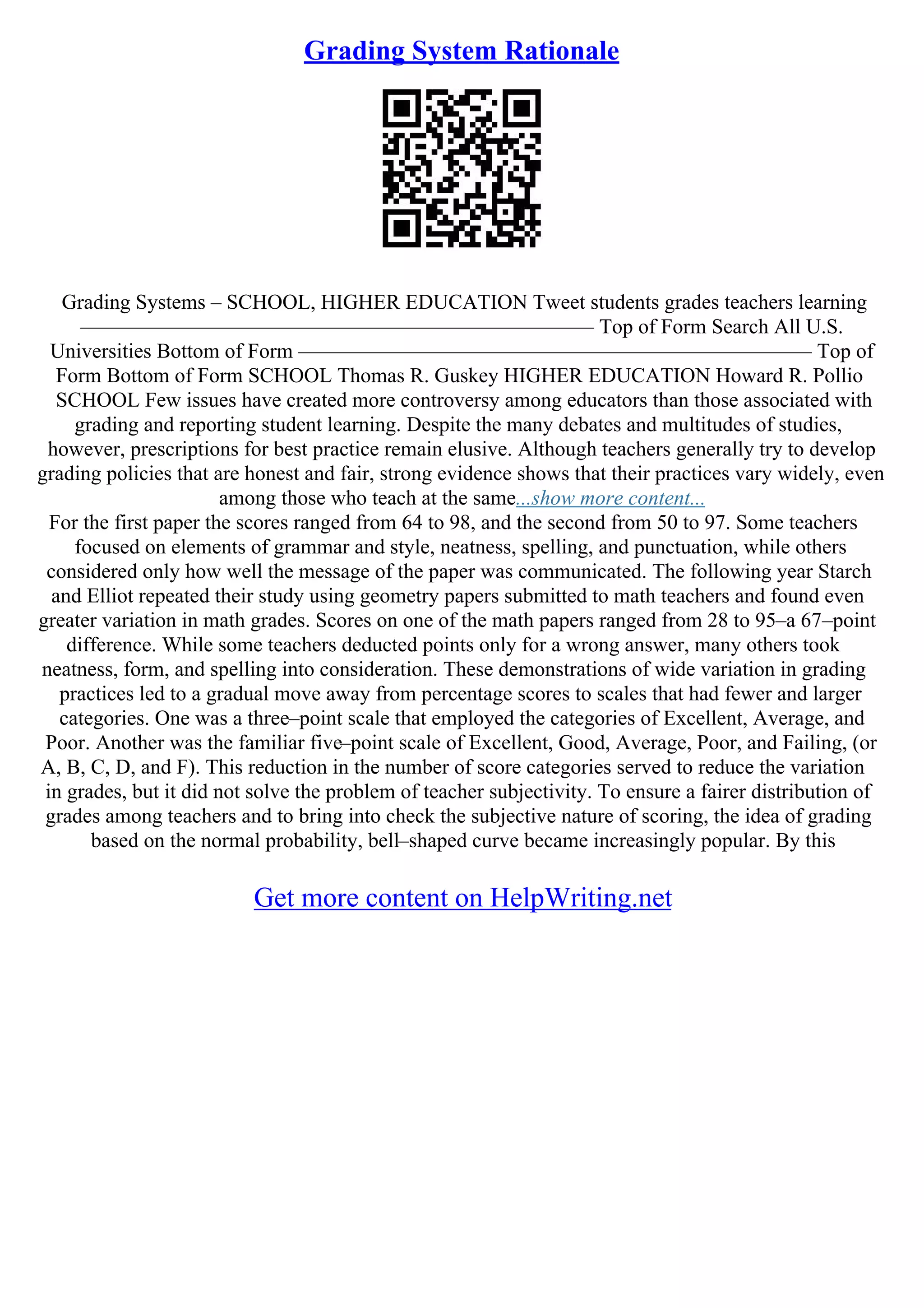 Grading System Essay | PDF