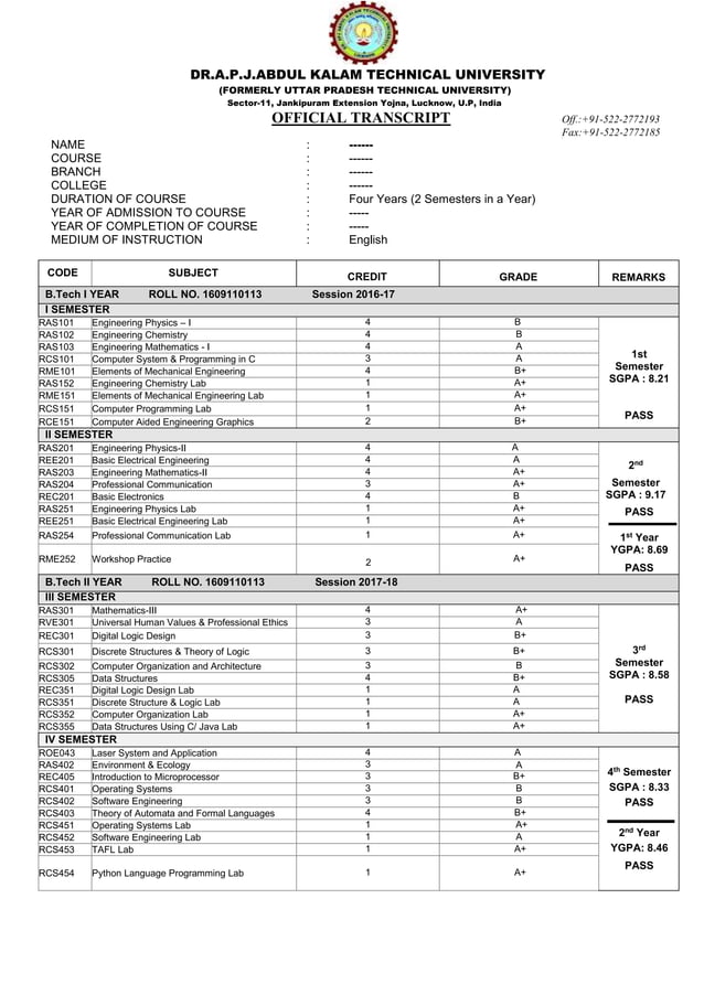 grading transcript format.docx | Undergraduate Education | College ...
