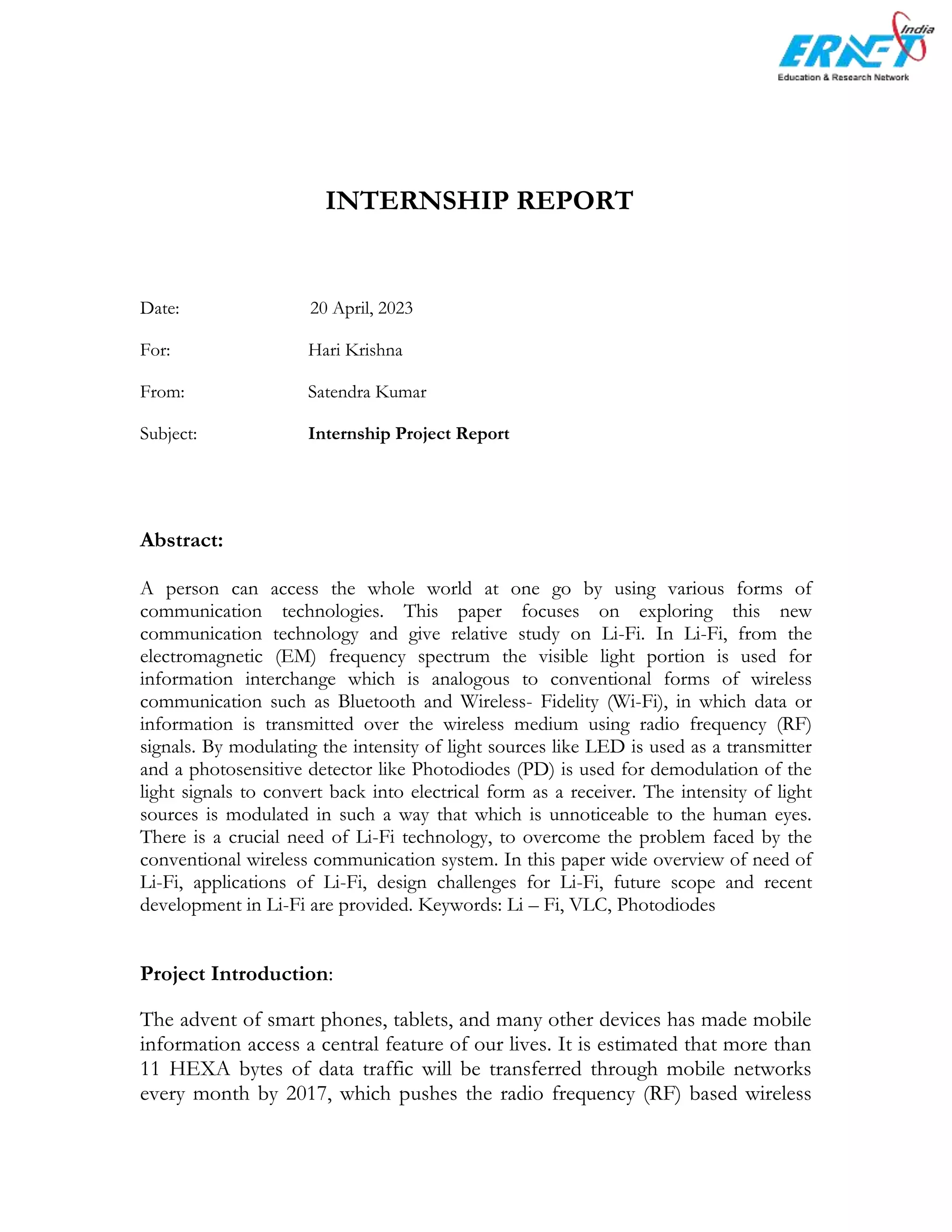 Engineering Project Intern Report Format | DOC