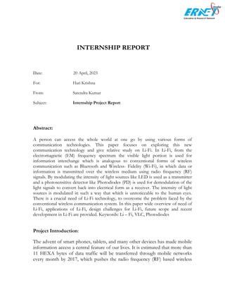 Engineering Project Intern Report Format | DOC