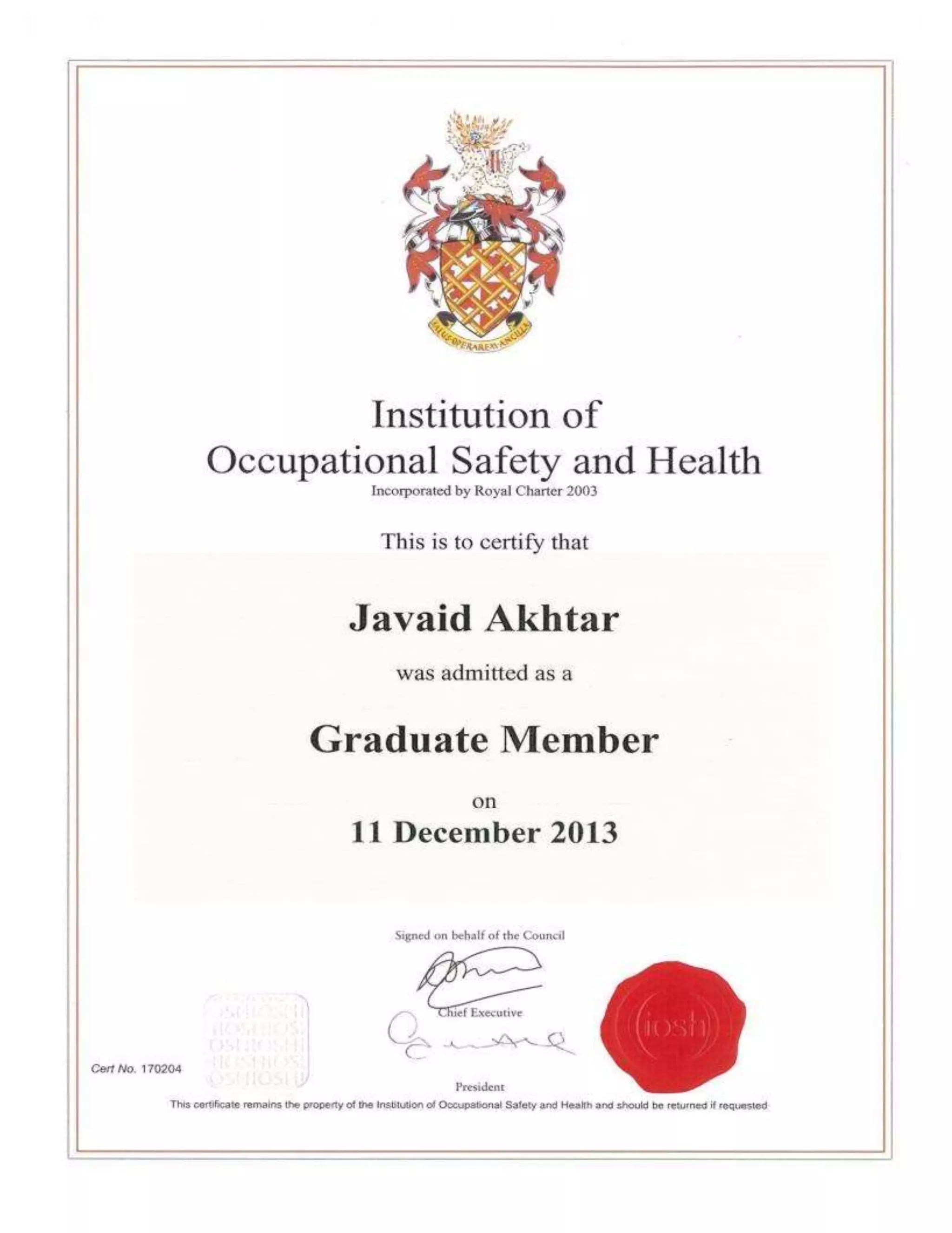 Grad iosh certificate | PDF