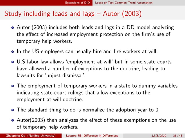 Lecture 7B: Difference in Differences Applied Micro-Econometrics,Fall ...