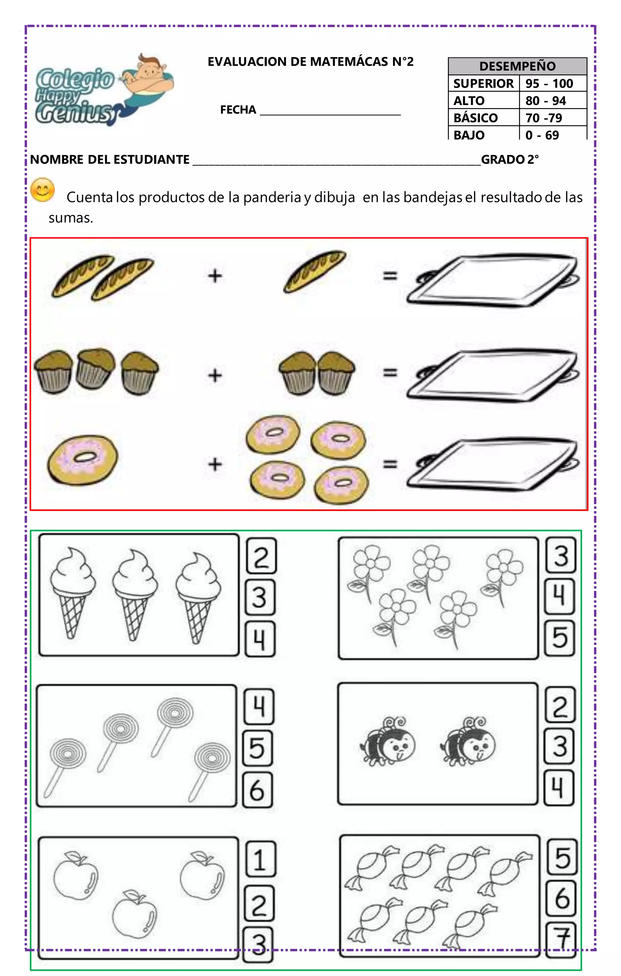 evaluacion Grado 2 matematicas | DOCX