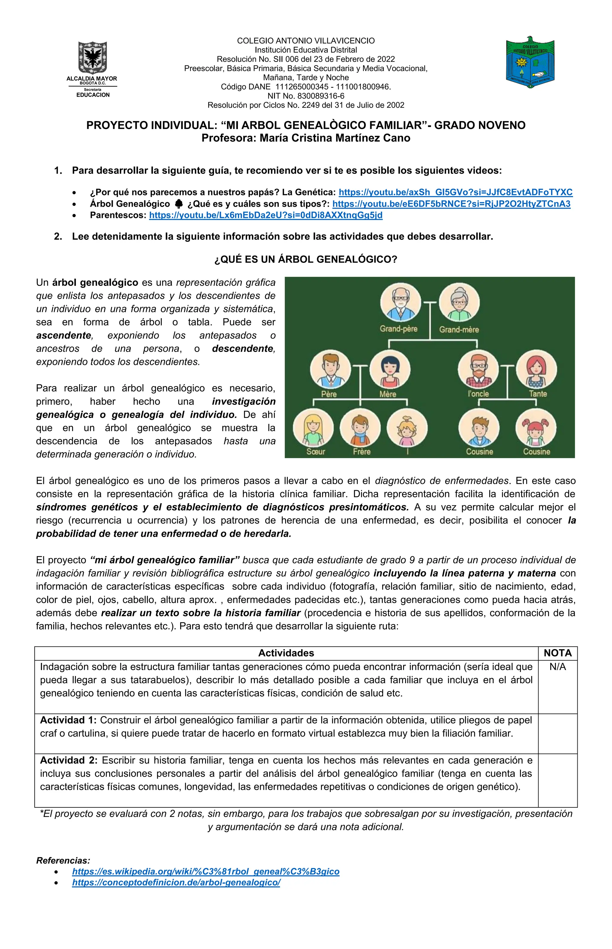 PROYECTO "MI ARBOL GENEALOGICO FAMILIAR" | PDF
