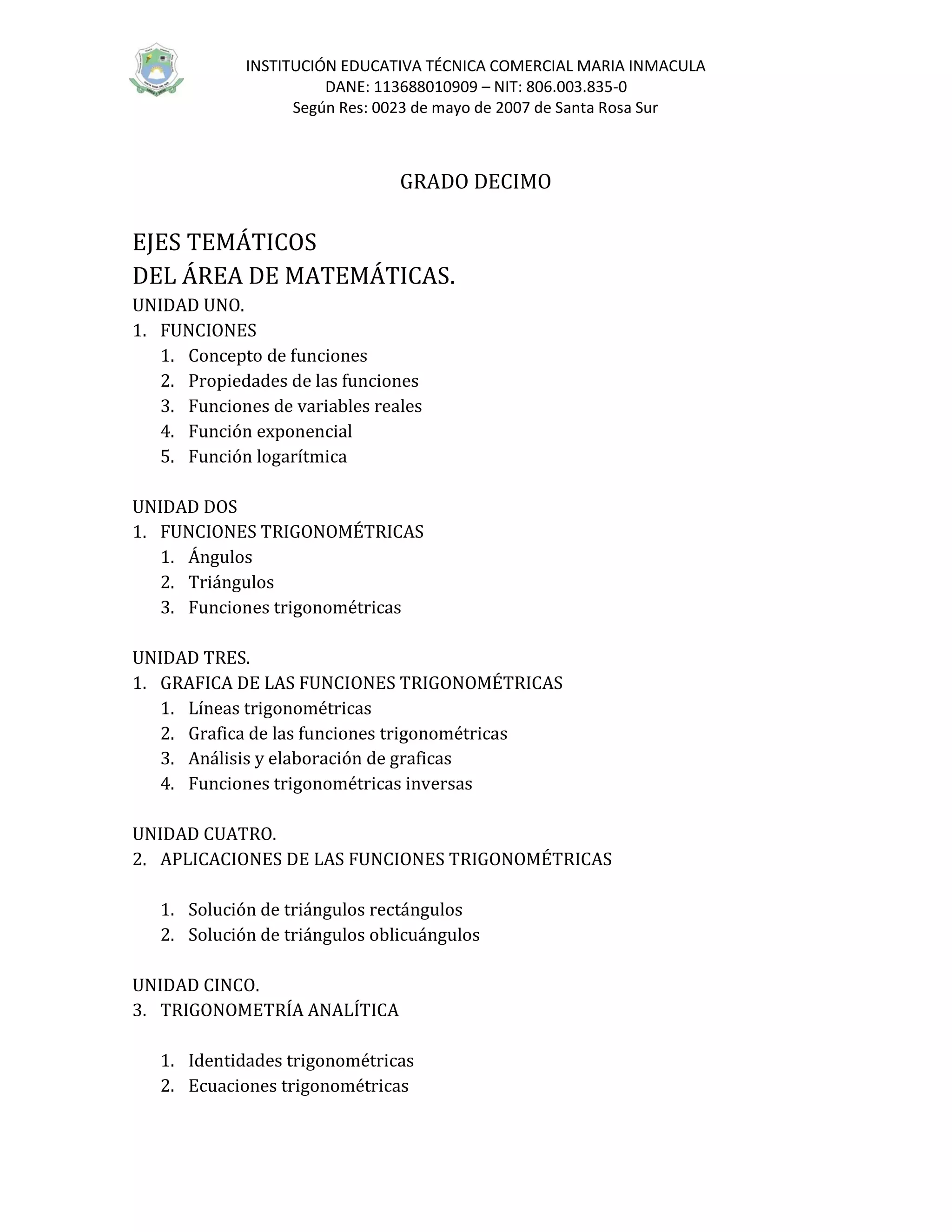 Grado decimo matematicas | PDF