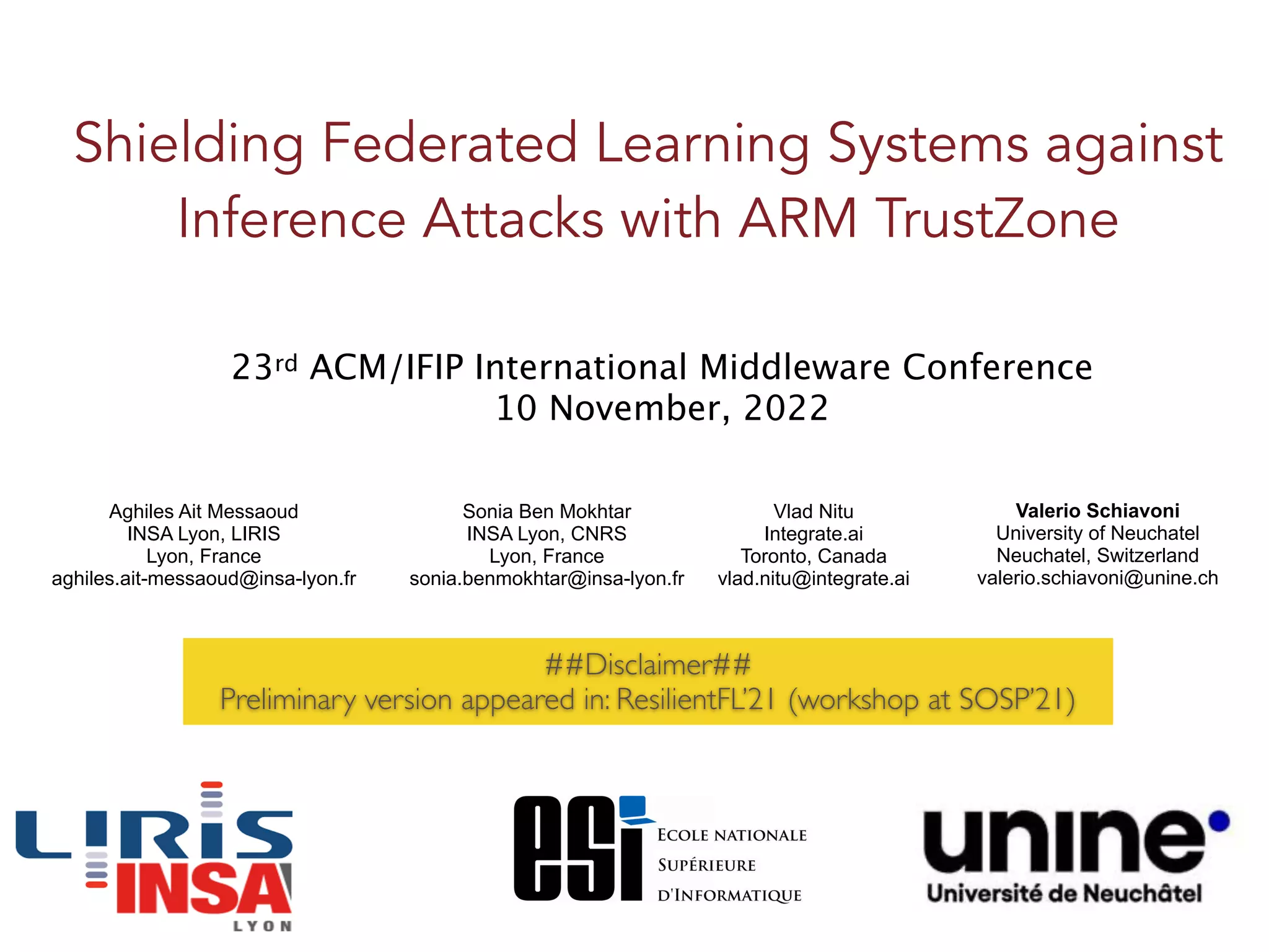 Shielding Federated Learning Systems against Inference Attacks with ARM ...