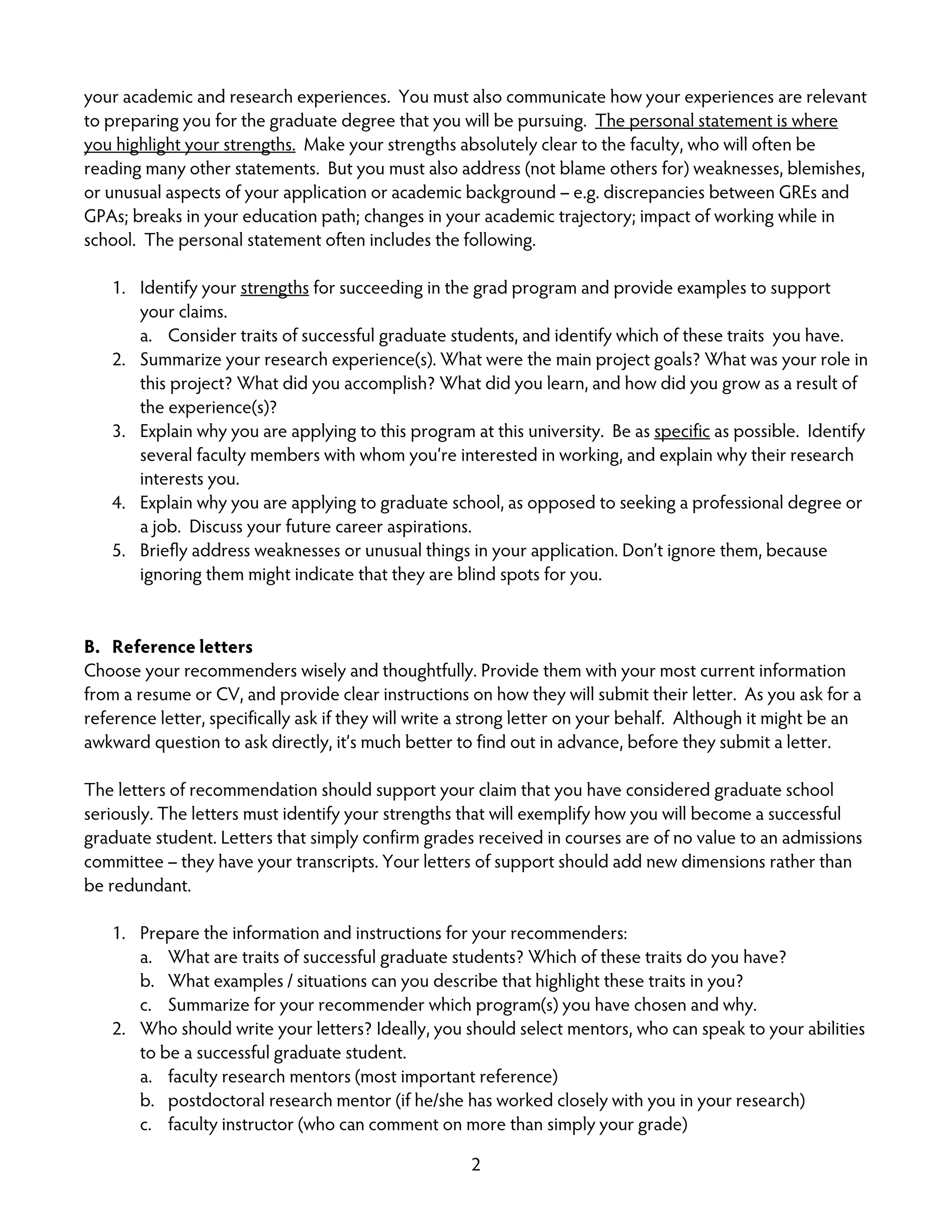 Grad school application workshop - slides and handout | PDF