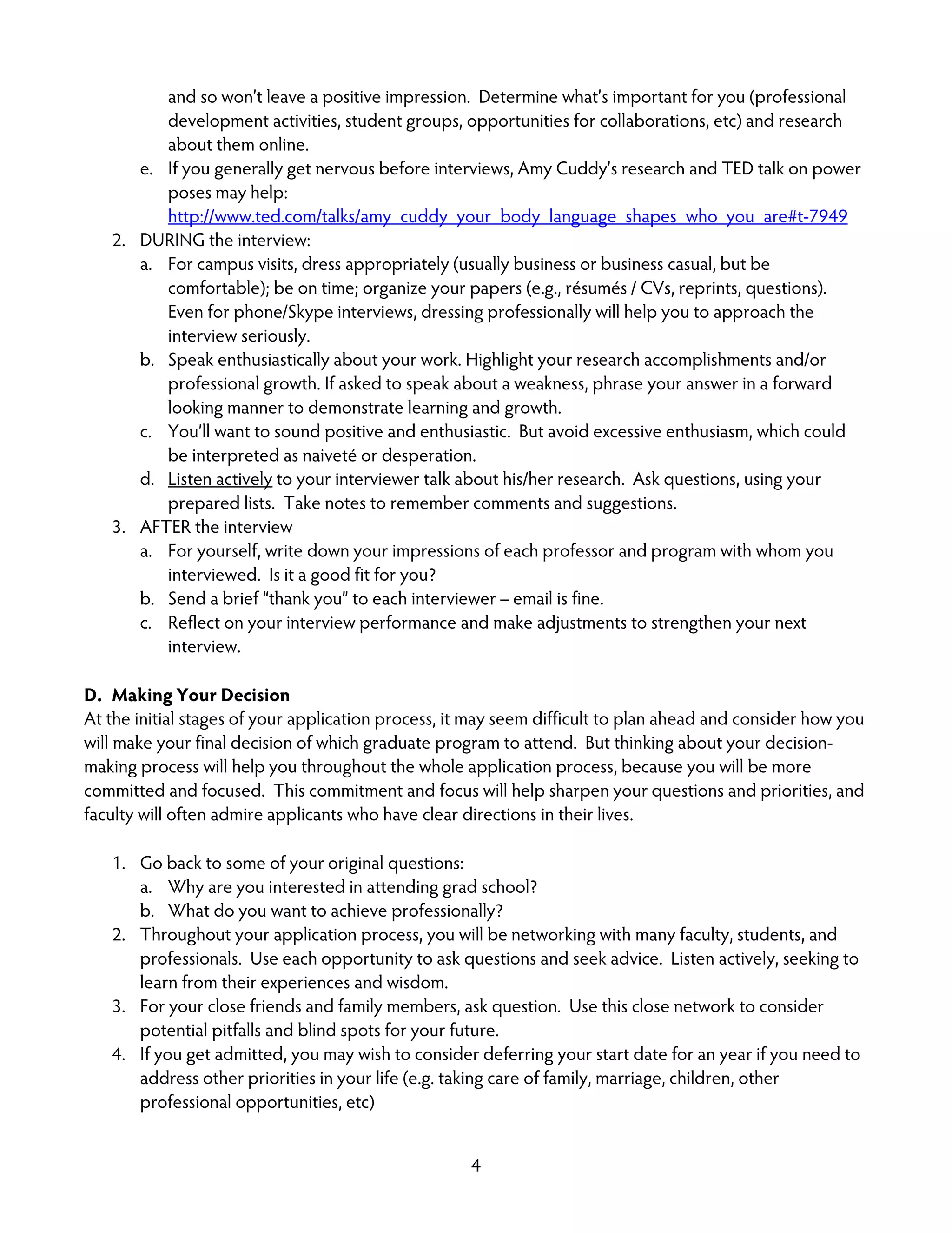 Grad school application workshop - slides and handout | PDF