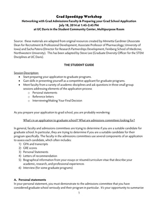 Grad school application workshop - slides and handout | PPT