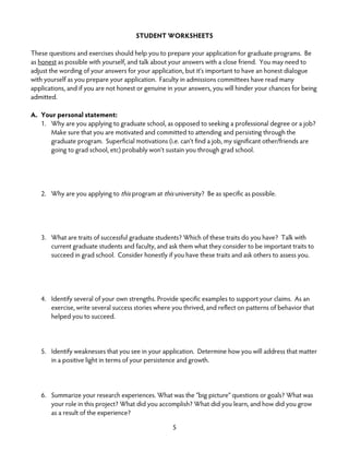 Grad school application workshop - slides and handout | PDF