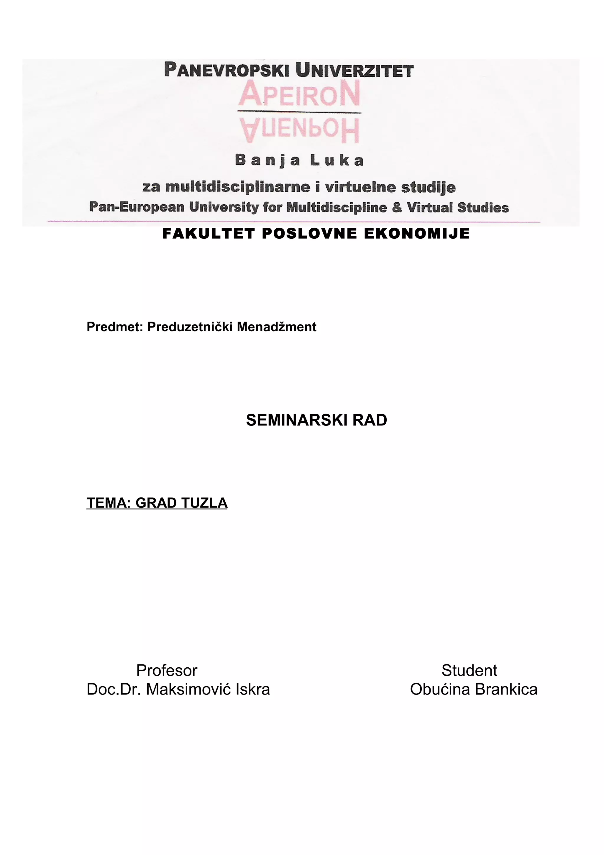 Grad tuzla geografija | DOC