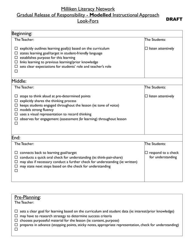 Gradual Release Look Fors | PDF | Educational Assessment | Education