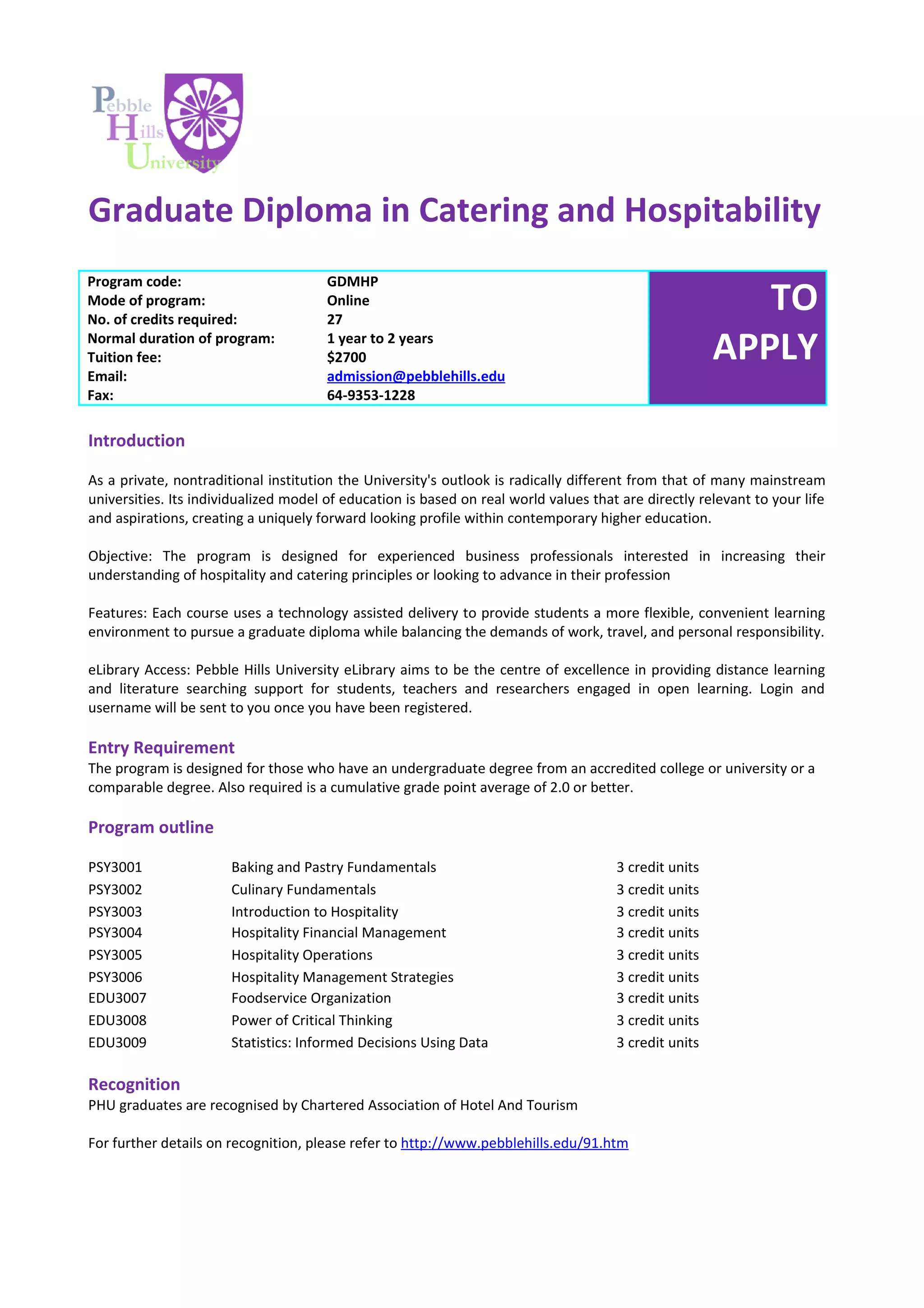 Graduate Diploma In Catering And Hospitability | DOC | Graduation | Personal Celebrations & Life ...