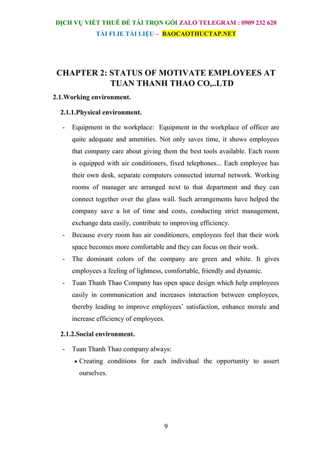 Graduate Internship Report Status Of Motivate Employees at company | DOCX