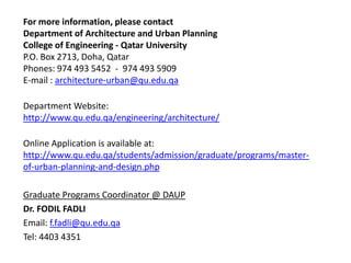 Graduate programs offered @ Department of Architecture and Urban ...