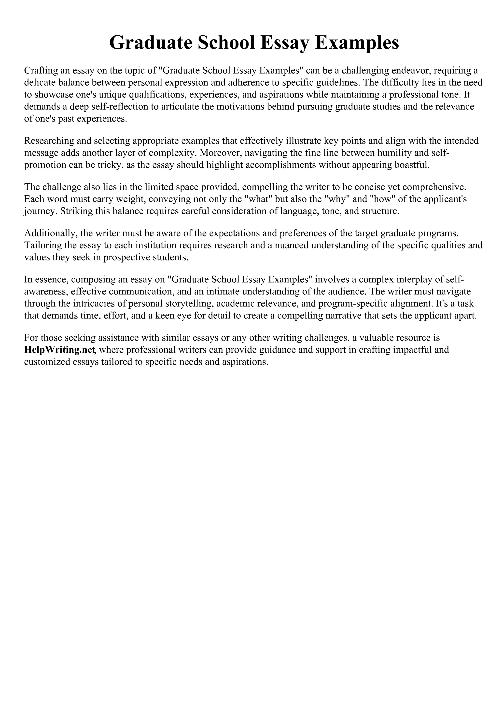 Graduate School Essay Examples | PDF