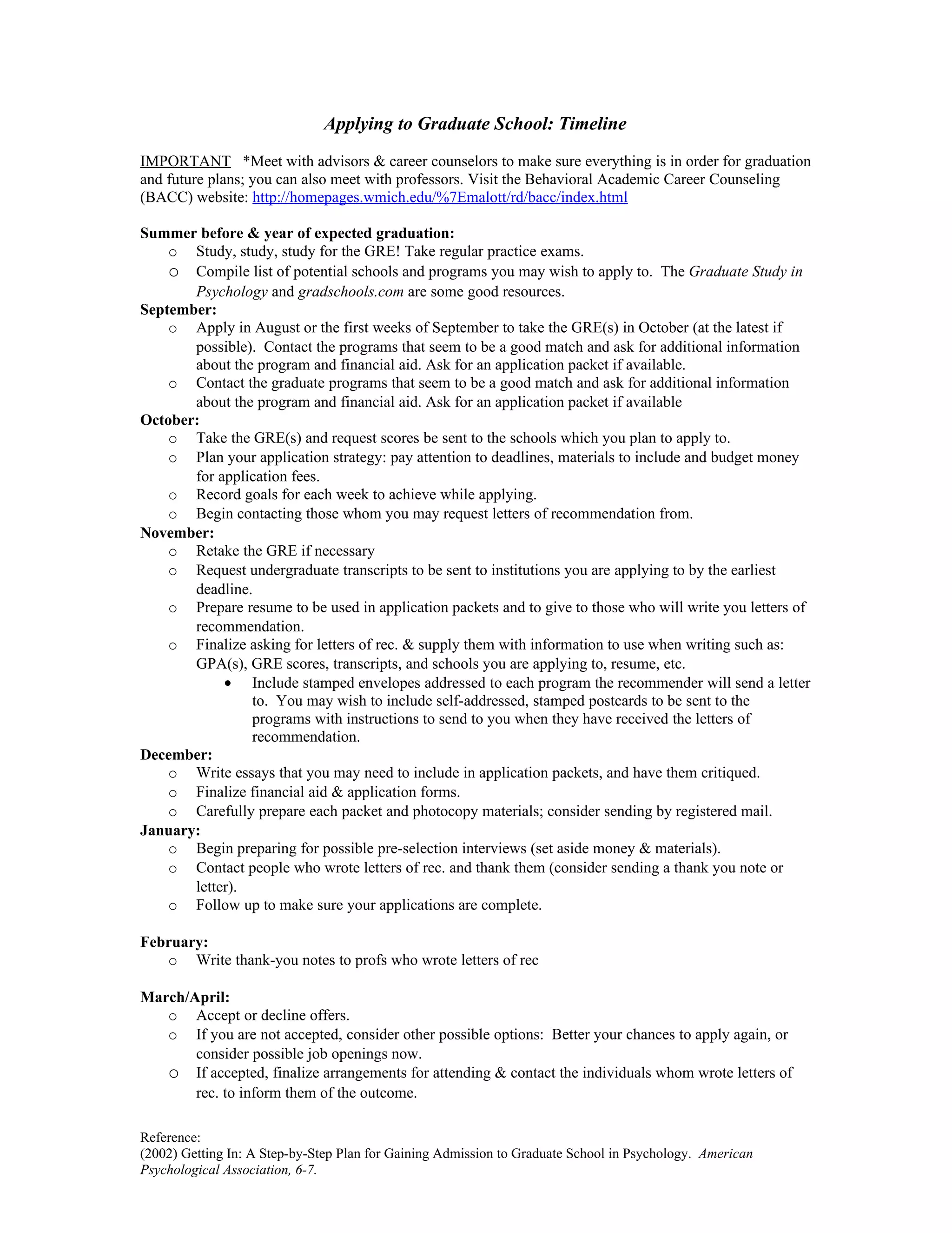 Graduate school timeline | PDF