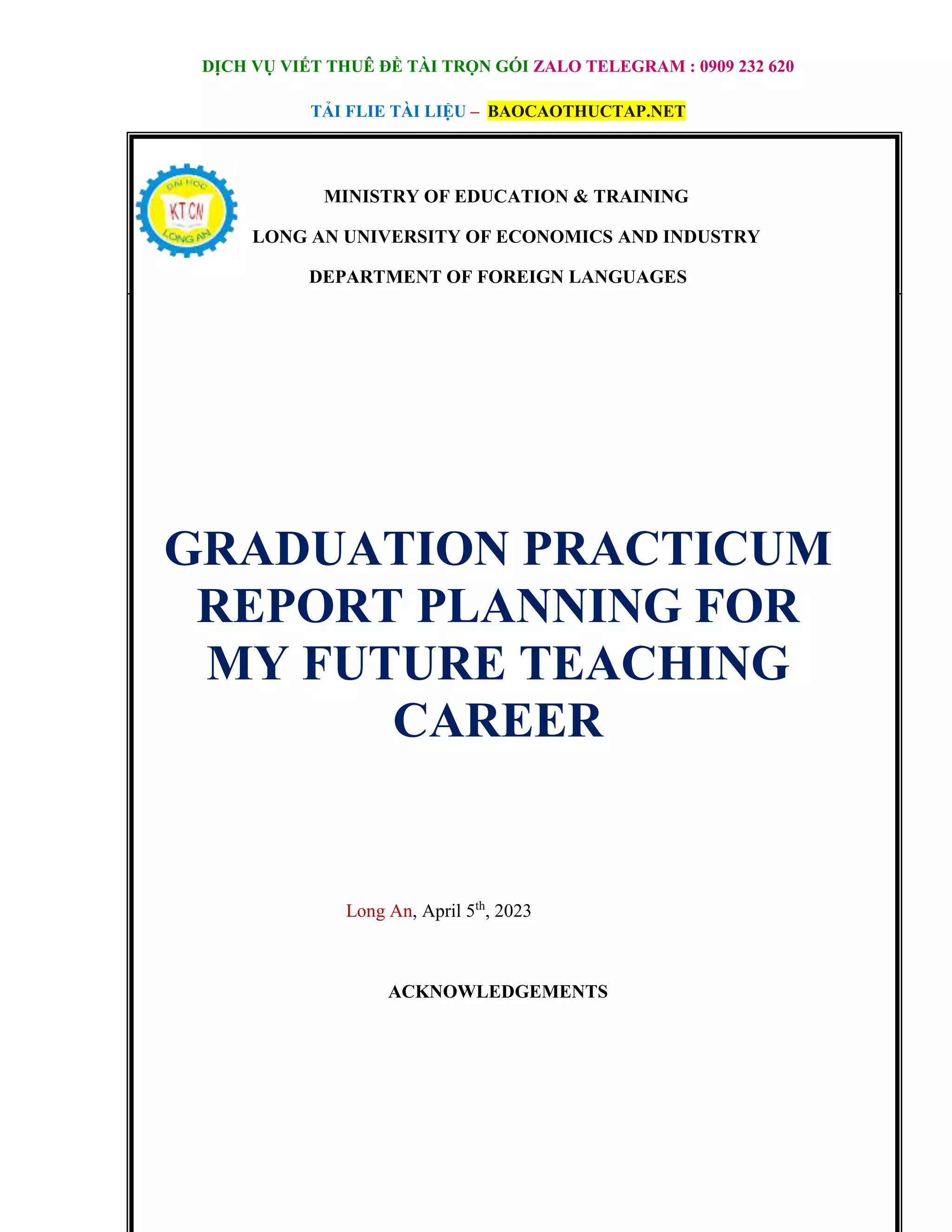 Graduation Practicum Report Planning For My Future Teaching Career. | DOCX
