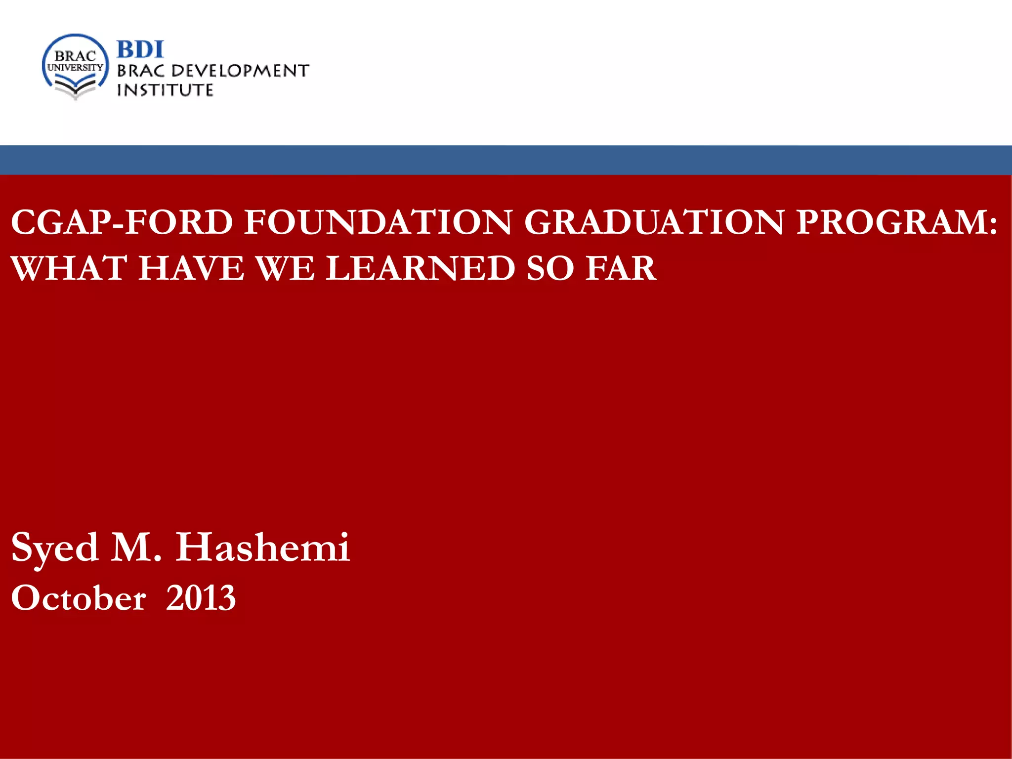 Graduation programs creating ladders out of extreme poverty syed ...