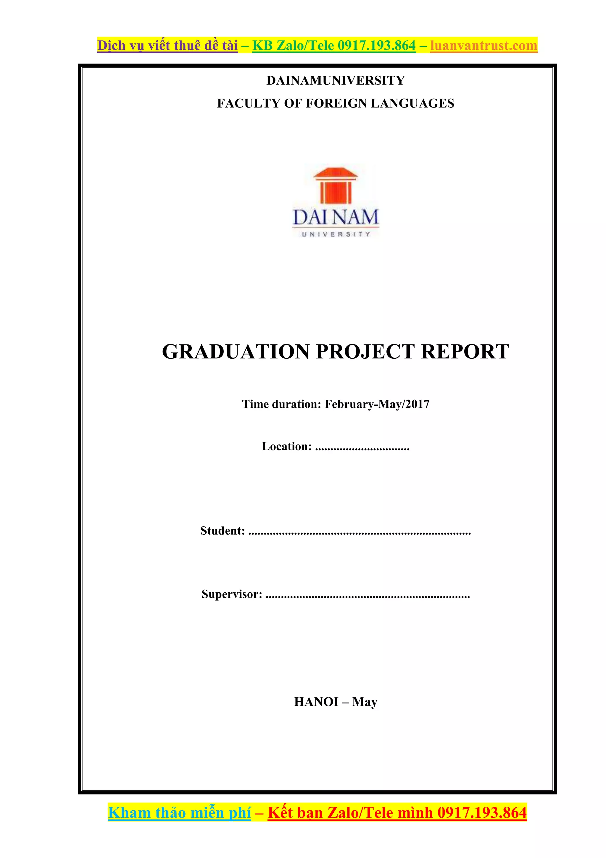 Graduation project report faculty of foreign languages Dai Nam ...