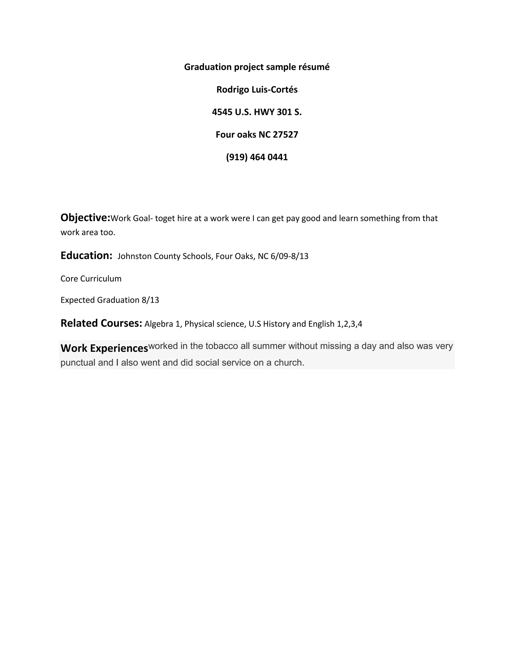 Graduation project sample résumé | DOCX