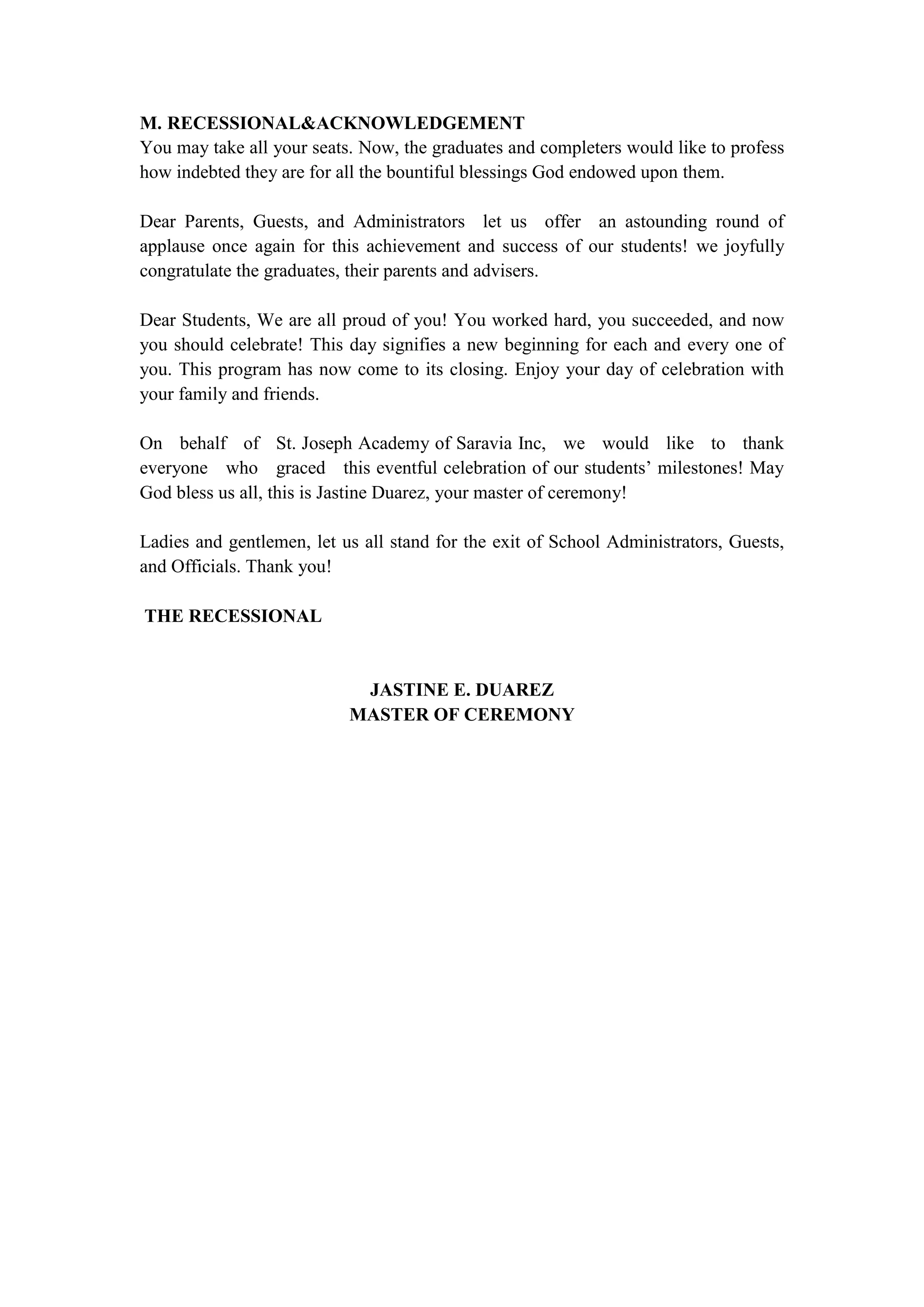 GRADUATION SCRIPT for School year 2023-2024 | DOCX