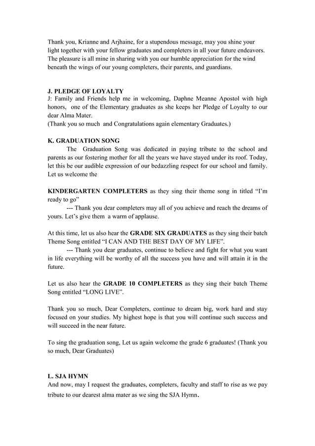 GRADUATION SCRIPT for School year 2023-2024 | DOCX | Professional ...