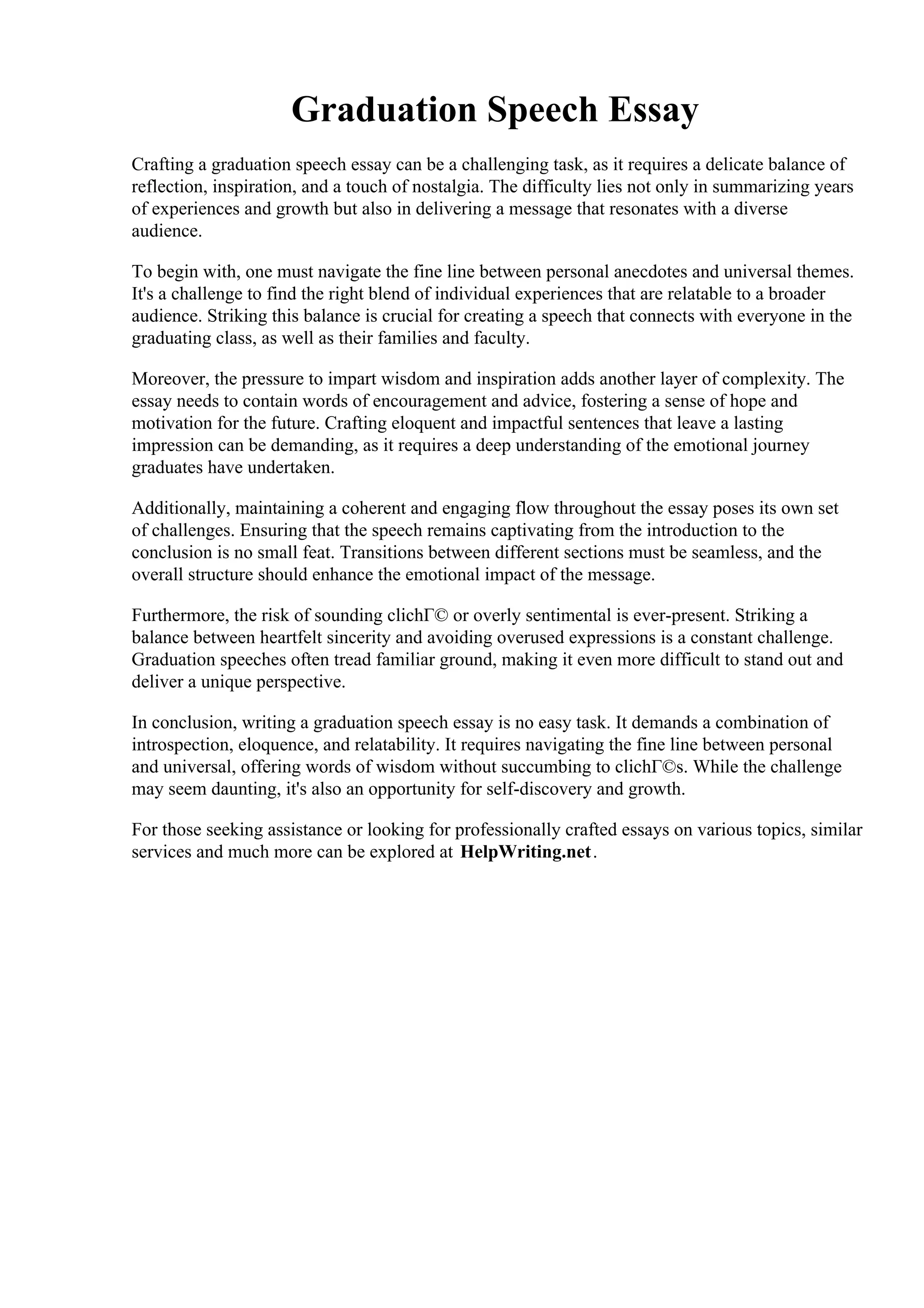 Graduation Speech Essay | PDF