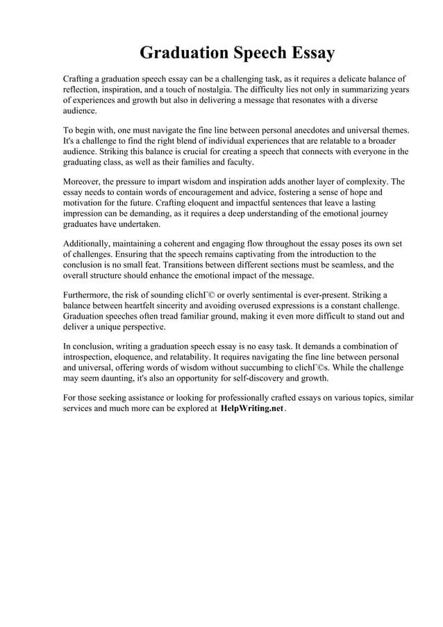 Graduation Speech Essay | PDF