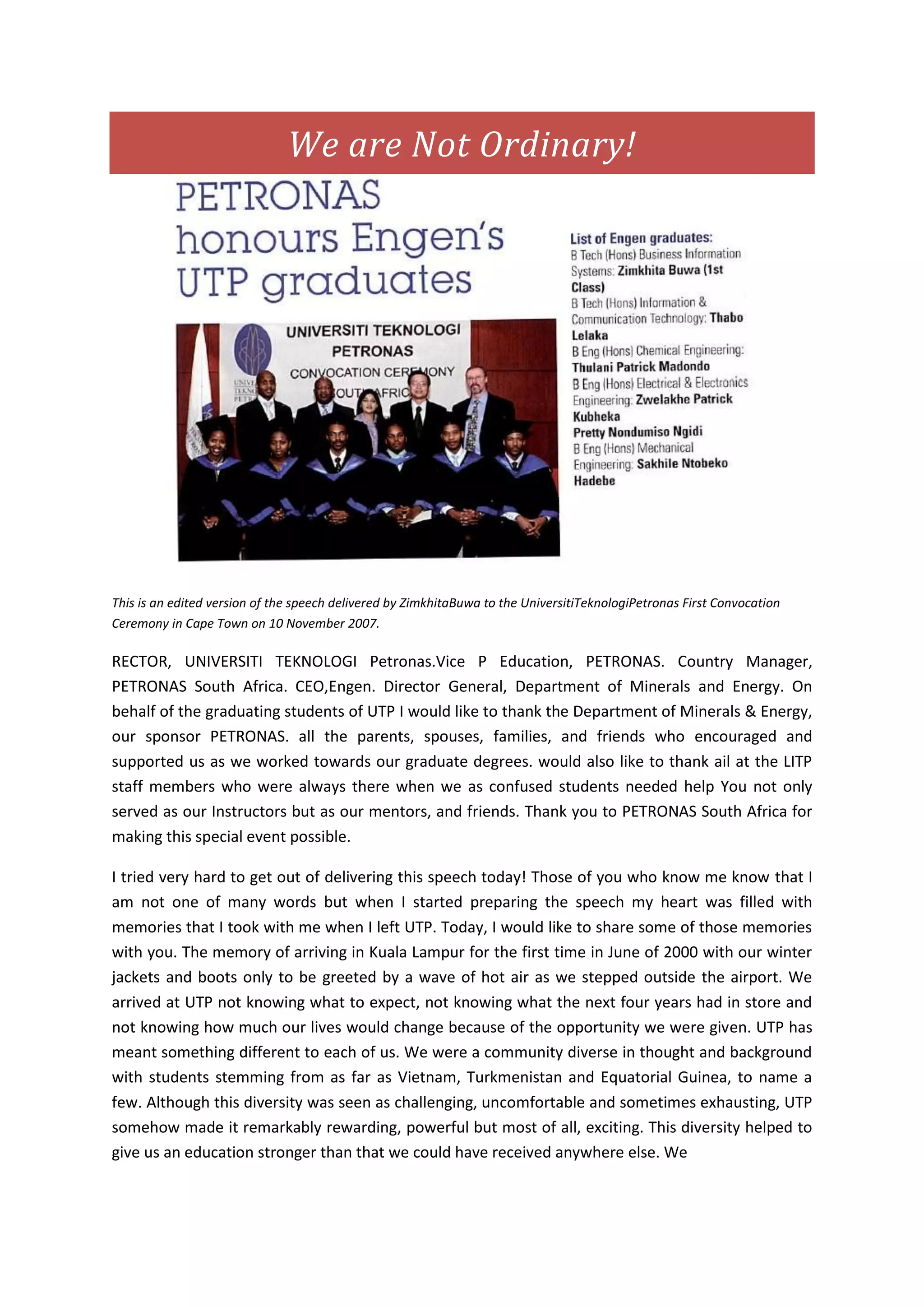 Graduation Speech UTP by Zimkhita Buwa | PPT