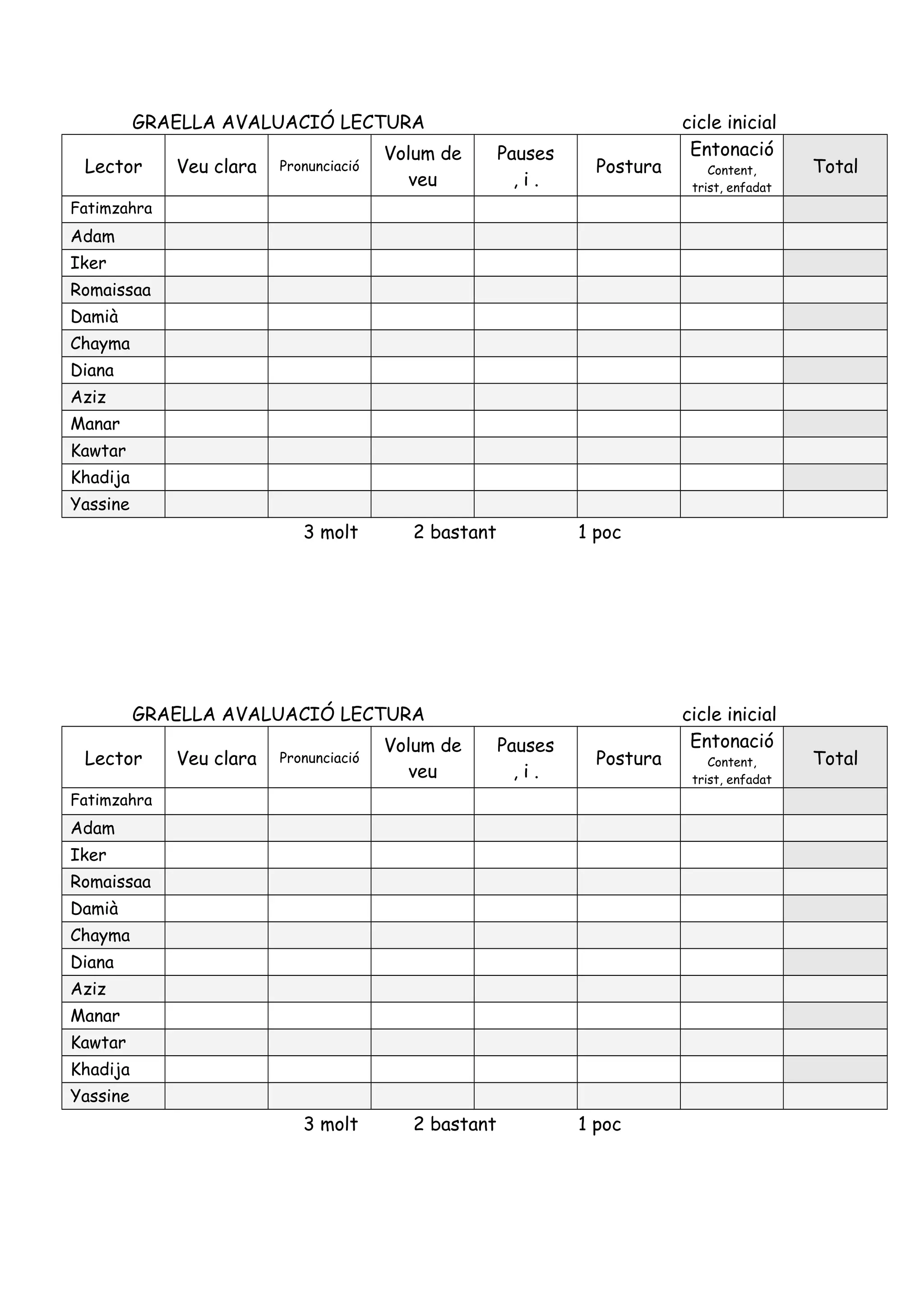 Graella avaluació lectura cicle inicial | PDF