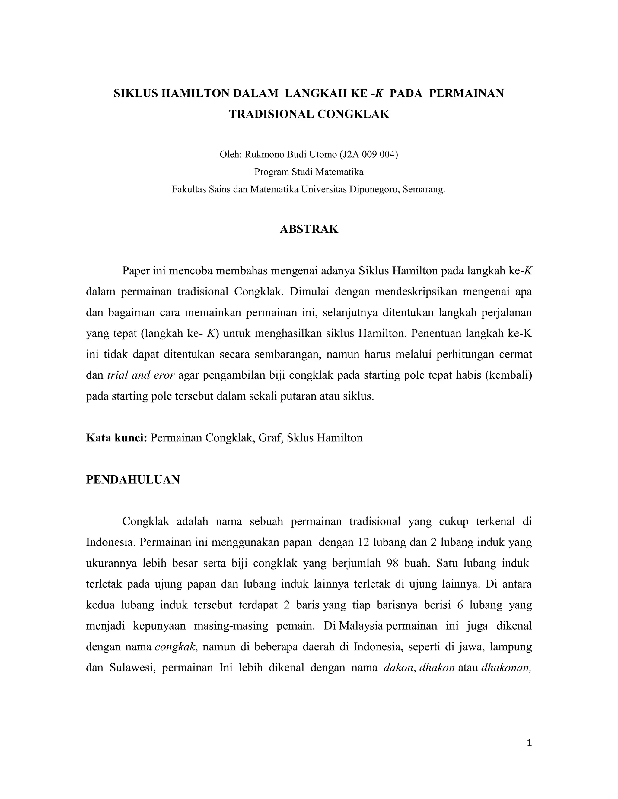 Graf hamilton dalam permainan tradisional congklak | PDF