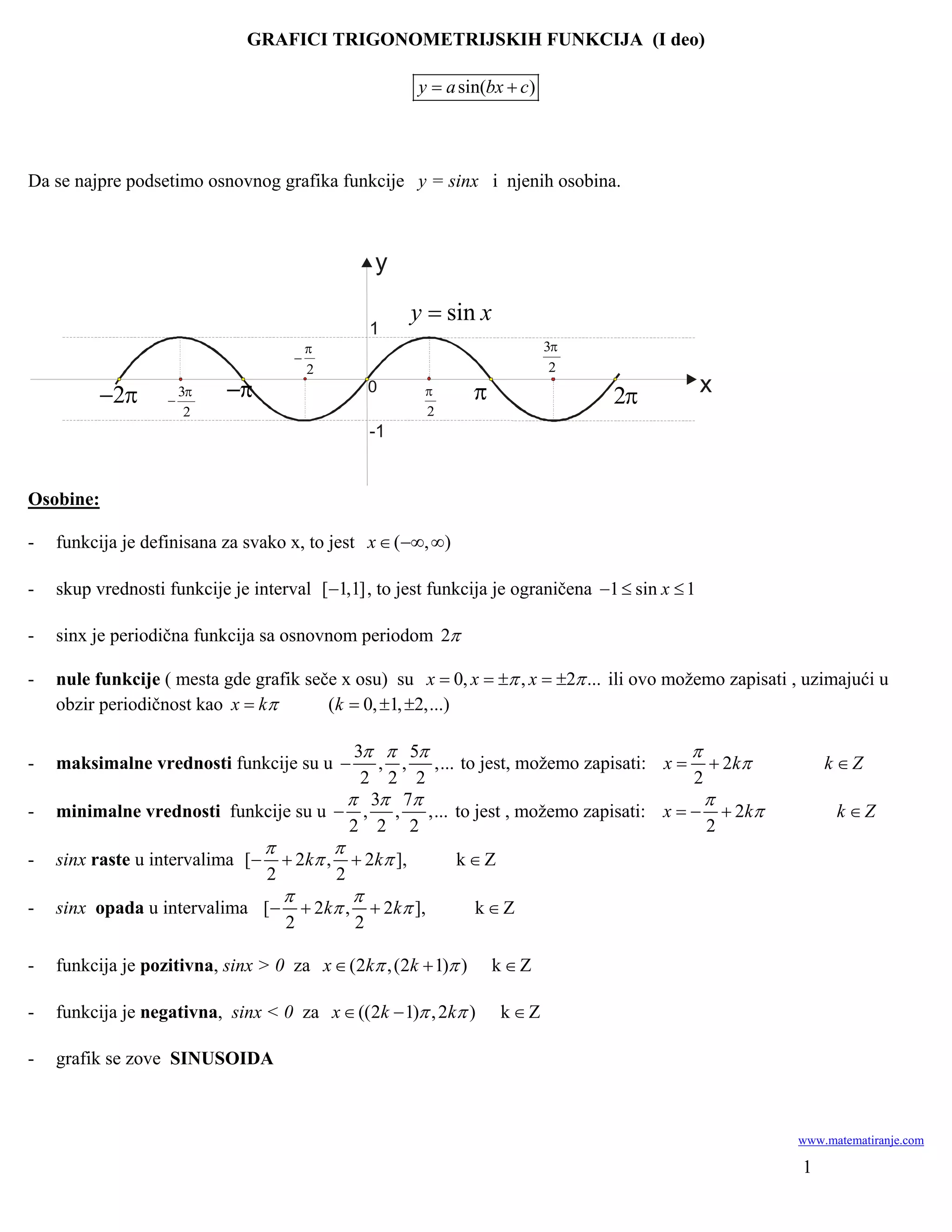 Grafici trigonometrijskih funkcija_i_deo | PDF